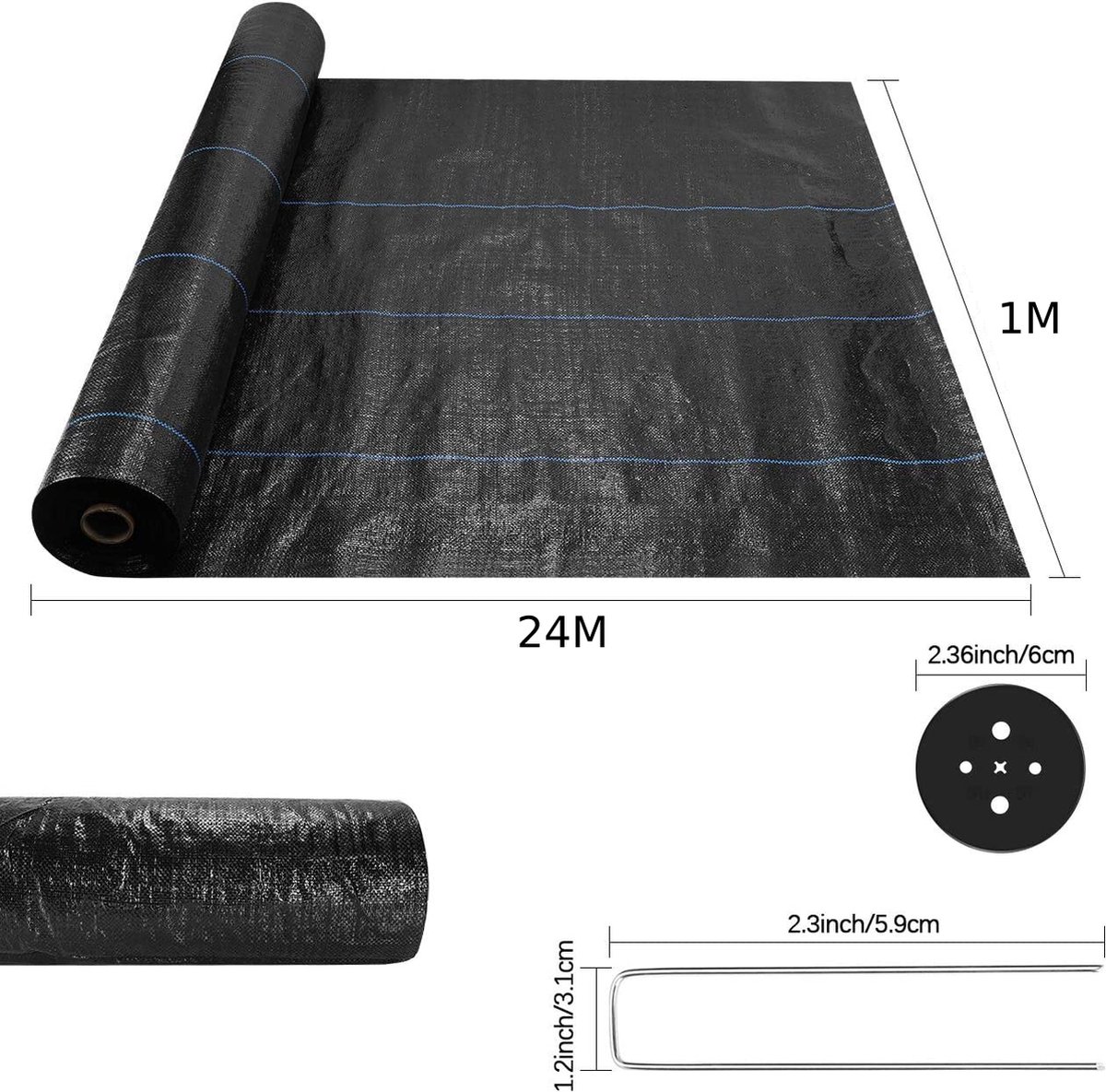 1m x 24m - Anti- Worteldoek - Met 4 Ankers - Onkruiddoek - Landschap ...