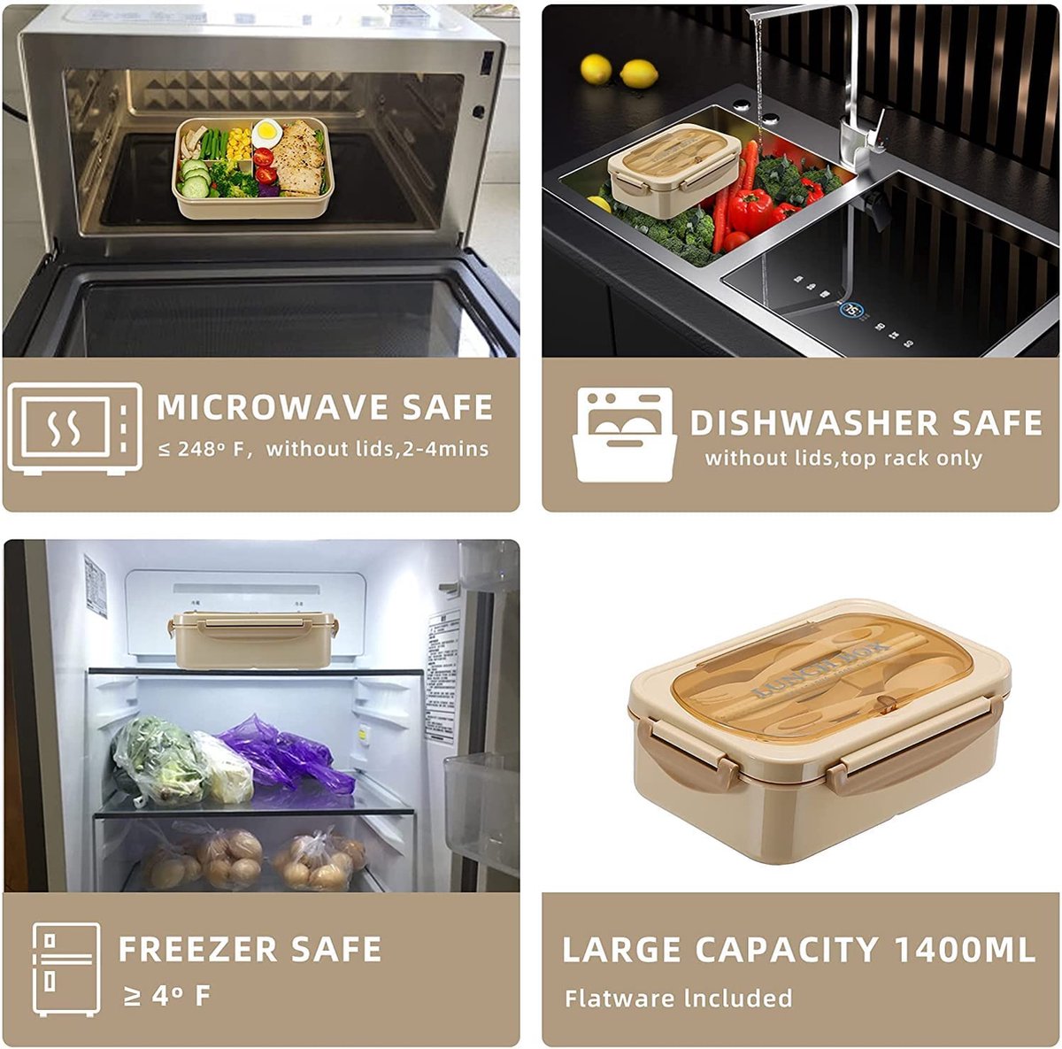 SGAONSN Lunch Box, Lunch Box Anti-Fuite pour Enfants et Adultes, Bento ...