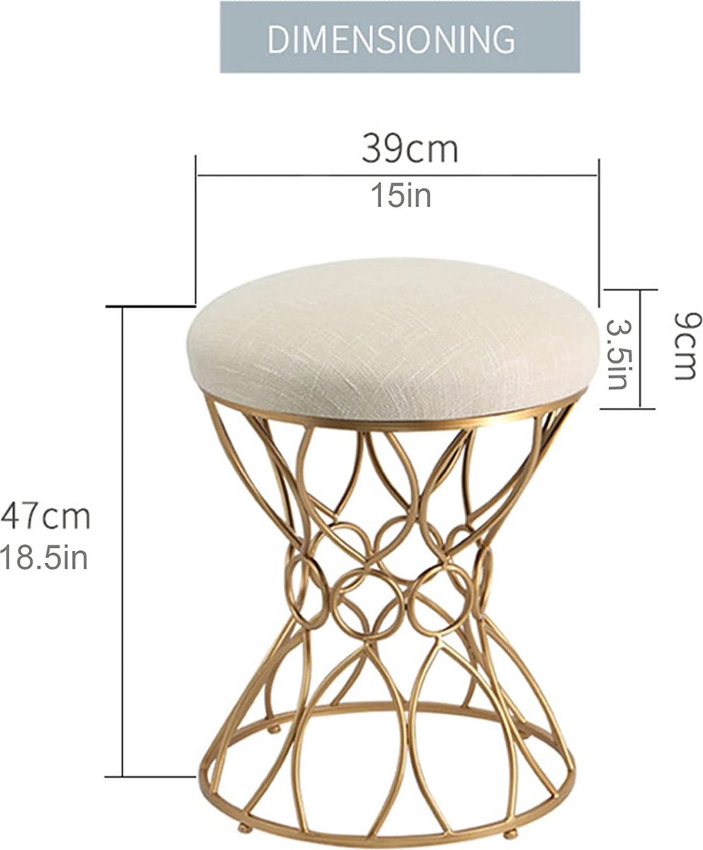 CGPN Modern Round Dressing Table Stool, Linen Upholstered Ottoman with ...