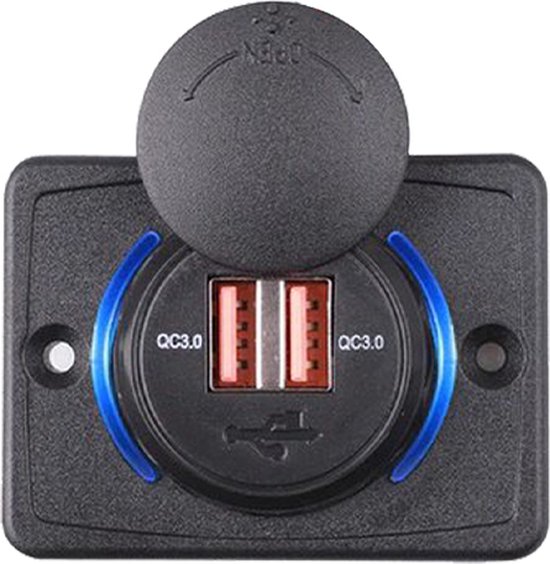 USB Fast charge opbouwstopcontact met deksel - 12V/24V - 5V/3.0A ...