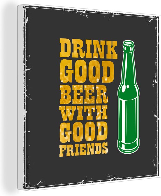 Canvas Schilderij Mancave - Bier - Fles - Quotes - Vintage - 50x50 cm ...