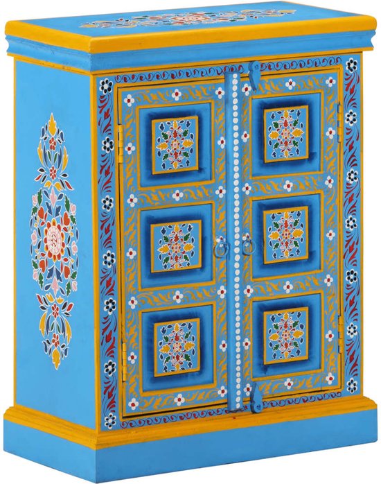 vidaXL Wandkast handgeschilderd massief mangohout turquoise | bol.com