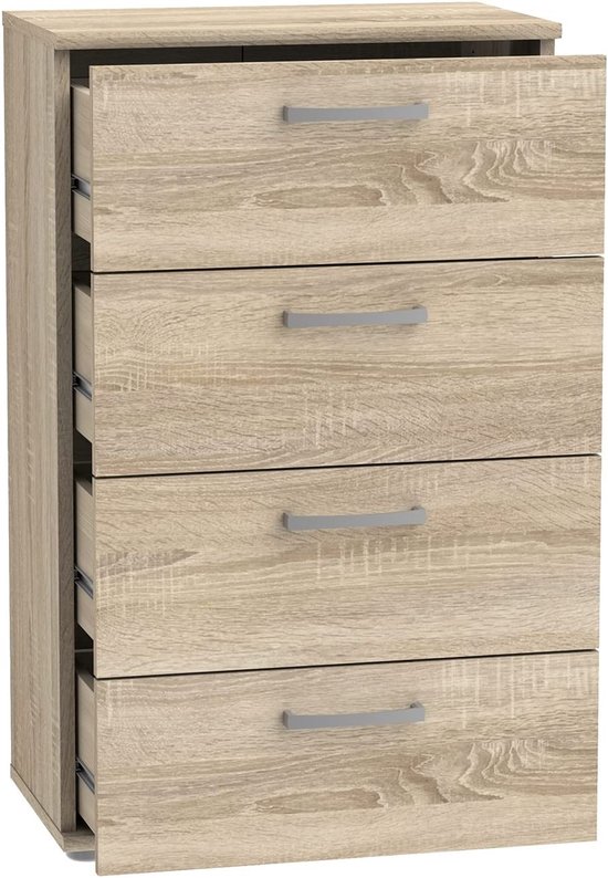 Dressoir met 4 laden, ladekast van hout, commode met handgreep, metalen ...
