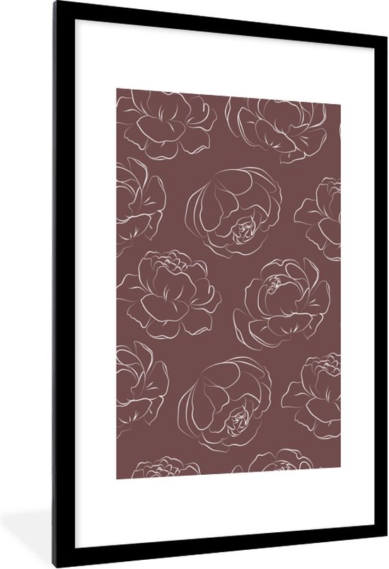 Fotolijst incl. Poster - Bloemen - Patronen - Rozen - Zilver - Line Art ...