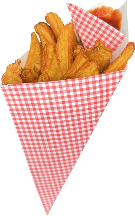 Rainbecom - 25 stuks - Frietszak met Sausvak - Patatzak - Puntzakken ...