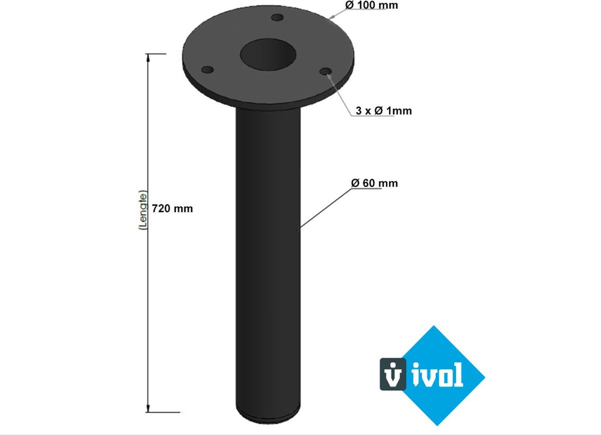 Zwarte Tafelpoot Rond - 60 x 720 mm | bol.com