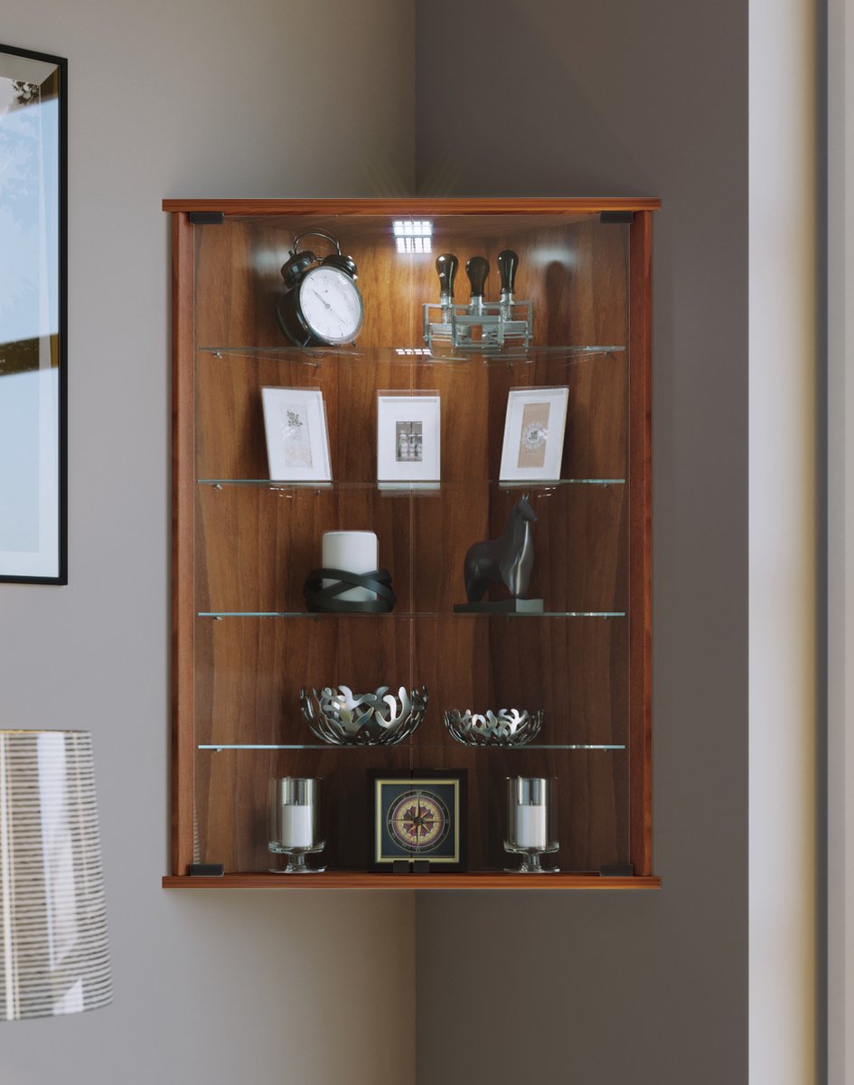 Vitrine d'angle Vitrine Vecko suspendue ou debout noyer | bol.com