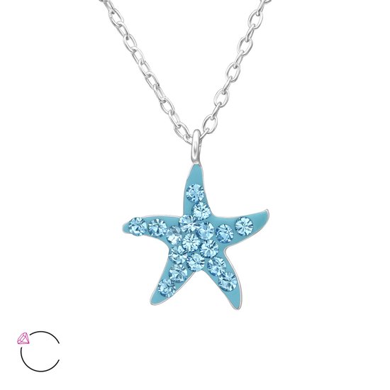 Joy|S -Zilveren zeester ster hanger blauw 12 x 12 mm met ketting 39 cm ...