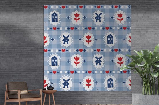 Tuin poster Illustratie van een Delfts blauw patroon met typisch ...