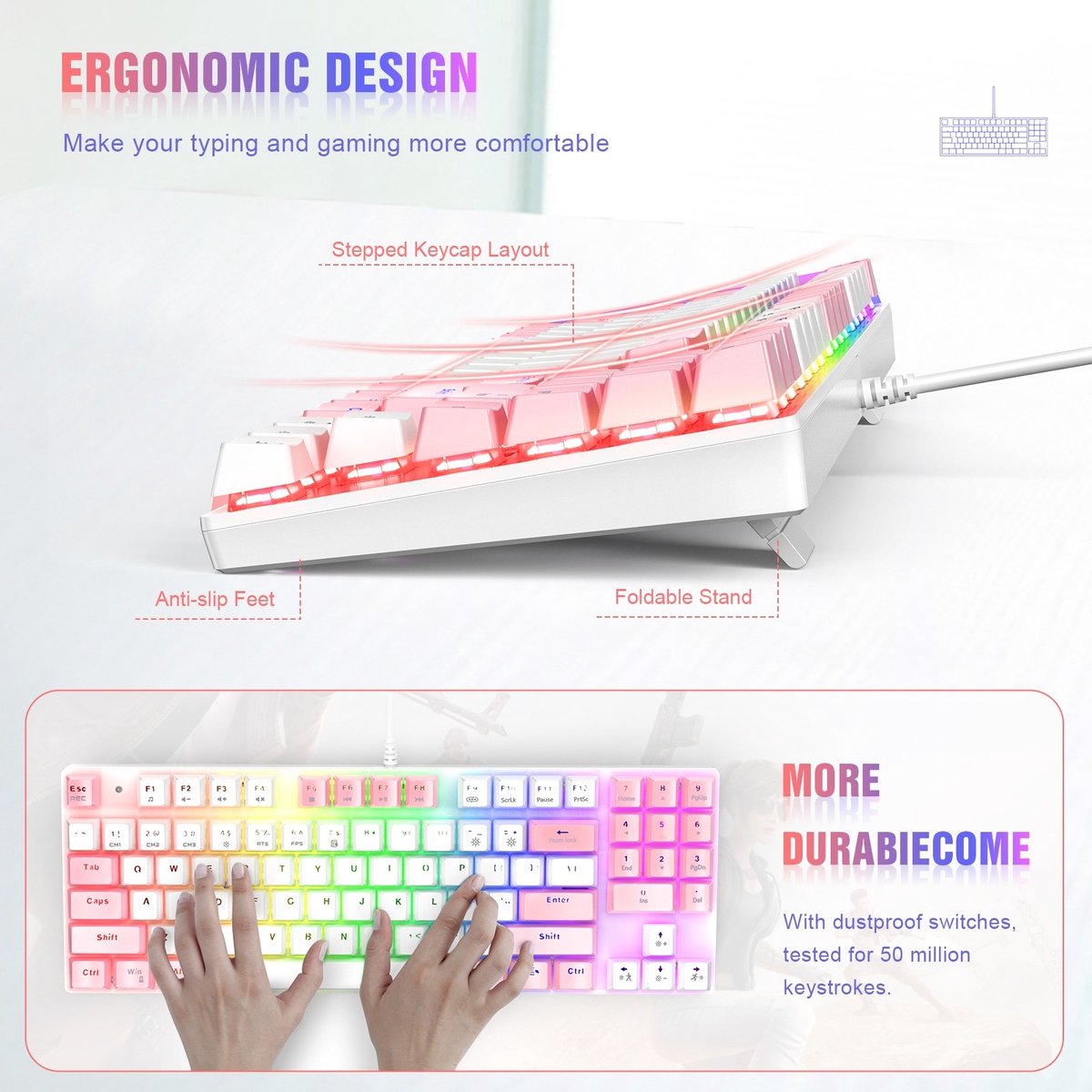 ONIKUMA G26 Wired Mechanical Keyboard + CW905 Mouse Set - White Pink ...