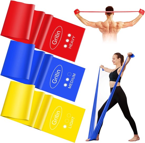 Gritin Resistance Bands, [Set of 3] Skin-Friendly Exercise Bands ...
