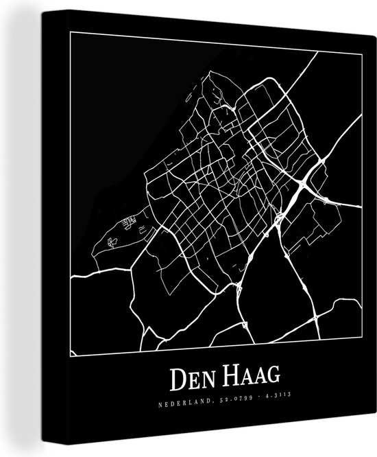 Canvas Schilderij Plattegrond - Den Haag - Kaart - Stadskaart - 20x20 ...