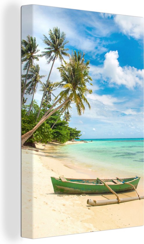 Canvas Schilderij Strand - Kano - Palmboom - Tropical - 60x90 cm - Wanddecoratie | bol