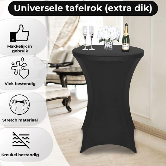 Nince Statafelrok Zwart Extra Dik - Tafelrok - Statafelhoes Set Van 2 - Stretch Rok 80... | bol