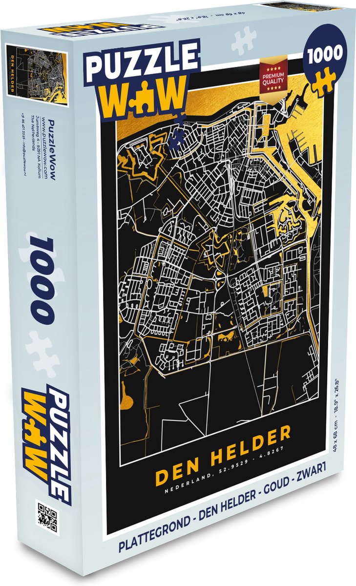 Puzzle Map - Den Helder - Or - Zwart - Puzzle - Puzzle 1000 pièces ...