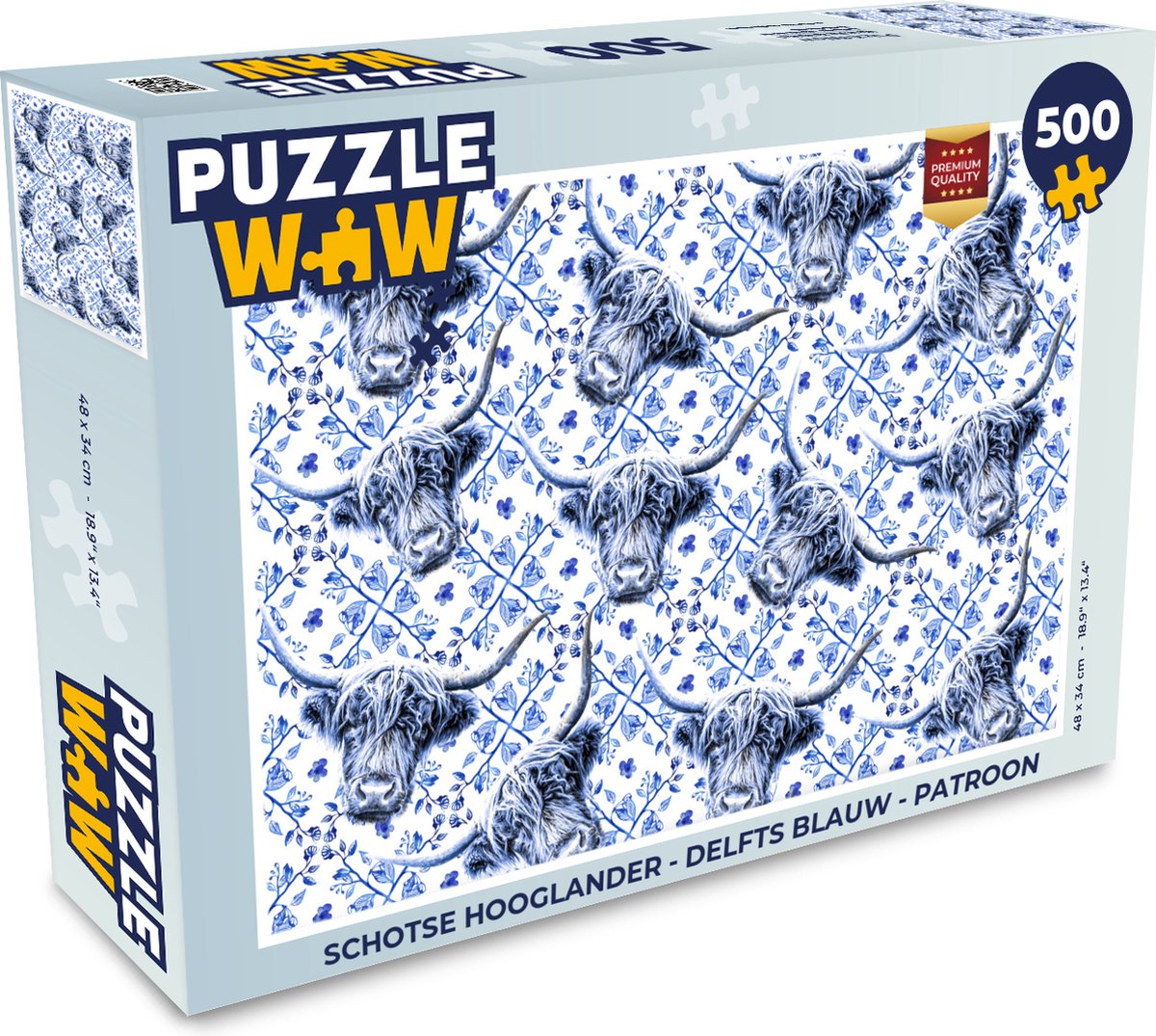 Puzzel Schotse hooglander - Delfts blauw - Patroon - Legpuzzel - Puzzel ...