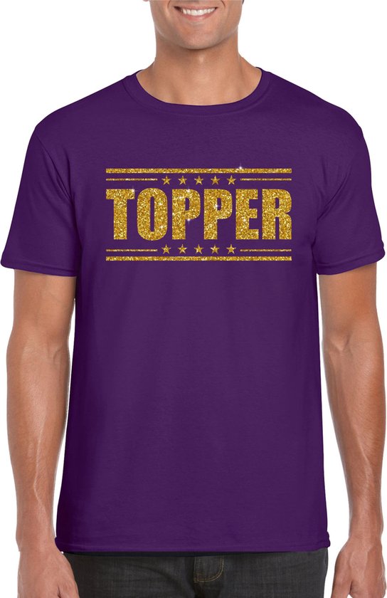 Toppers Paars Topper shirt in gouden glitter letters heren - Toppers ...
