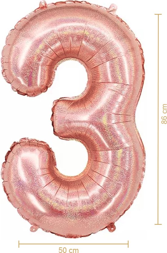 Ballon Cijfer 3 Jaar Rose Goud Helium Ballonnen Verjaardag Versiering ...