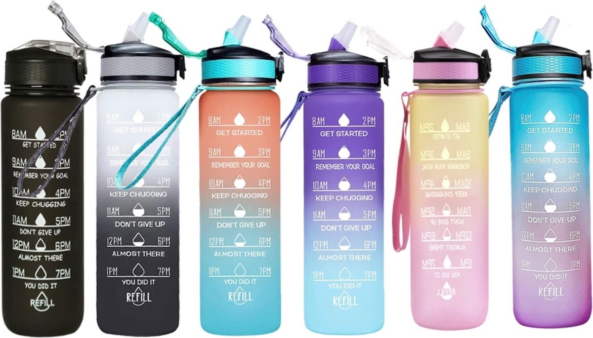 ACTION BOTTLE - Waterfles 1 liter - Motivatie - Lekvrij - Blauw Roze ...