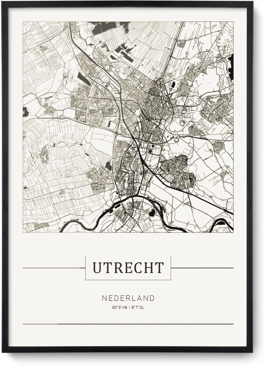 Stadskaart Utrecht - Plattegrond Utrecht – city map – muurdecoratie 30 x 40 cm in lijst | bol