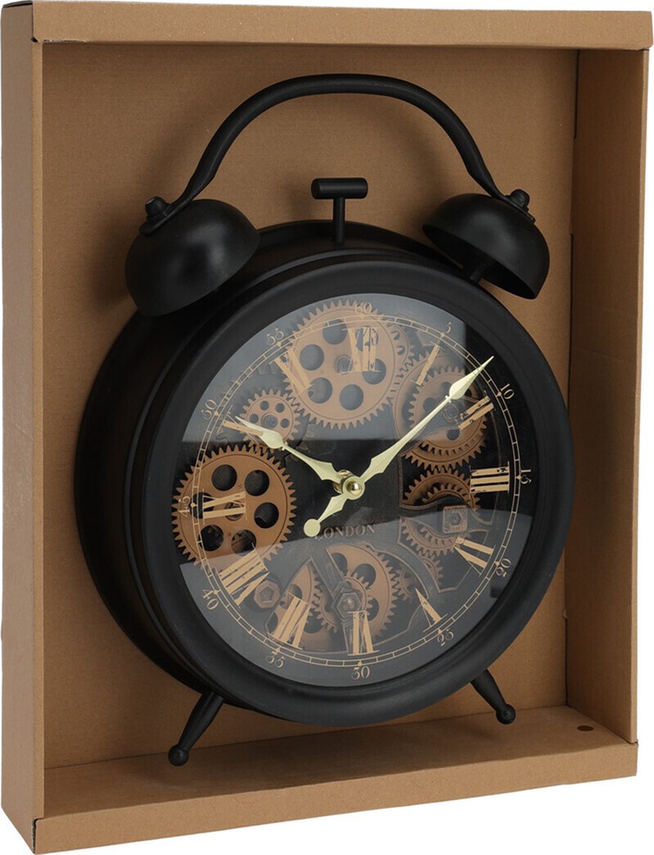 Wandklok Zwart Met Romeinse Gouden Cijfers 29 X 8 X 38 Cm