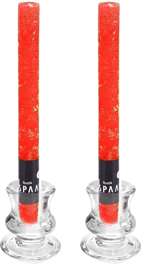 Kaarsen set - 2x kandelaars - glas - 12x dinerkaarsen - rood | bol