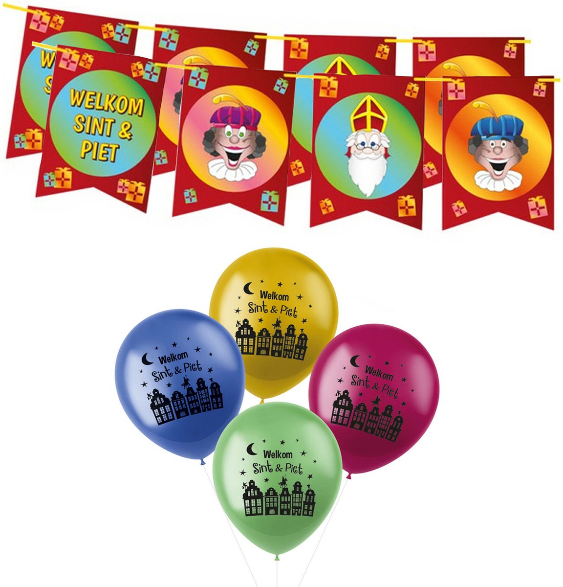 Décoration Sinterklaas - Welcome Sint and Piet 2x drapeau ligne 6 mètres et 24x ballons | bol.com