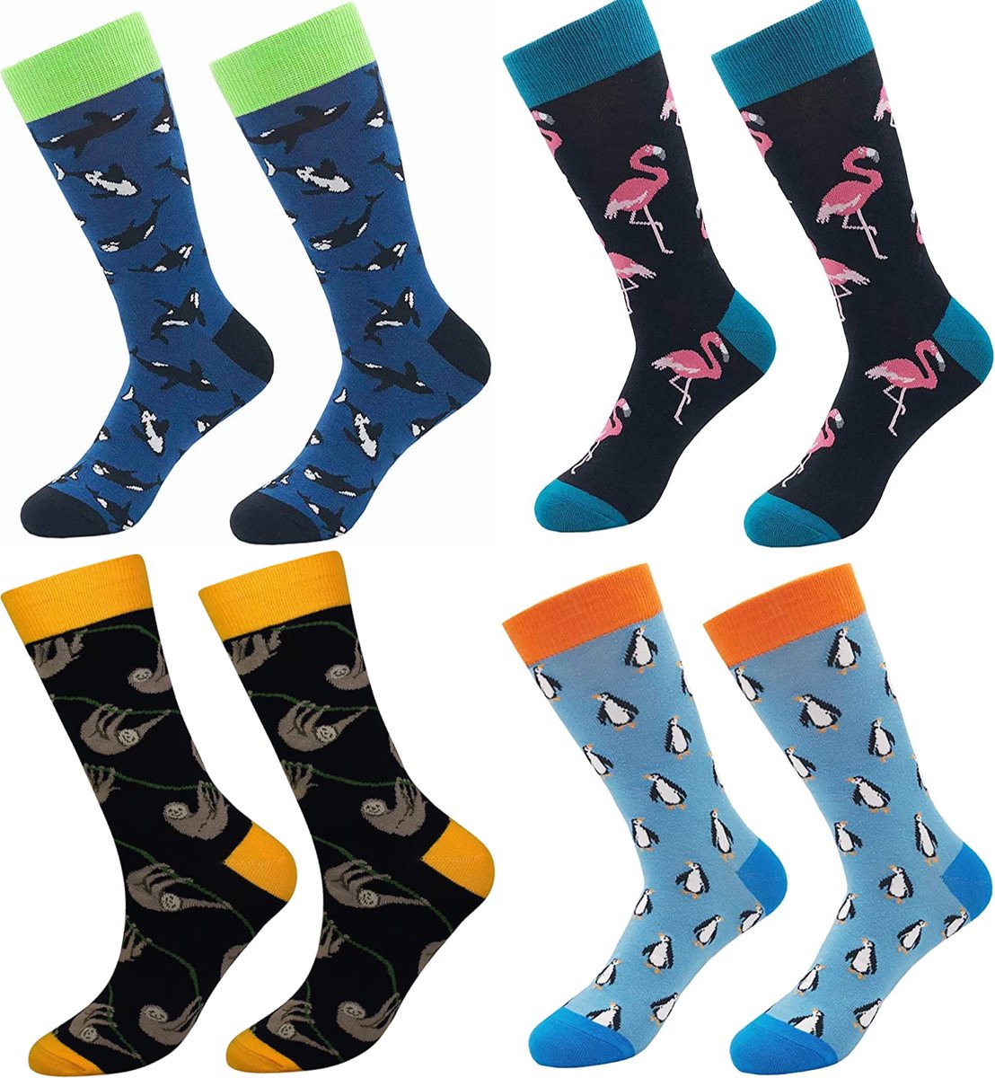 4 Paar - Dieren Sokken - Funky Mannen Sokken - Casual Kleurrijke Sokken - Bedrukt -... | bol.com