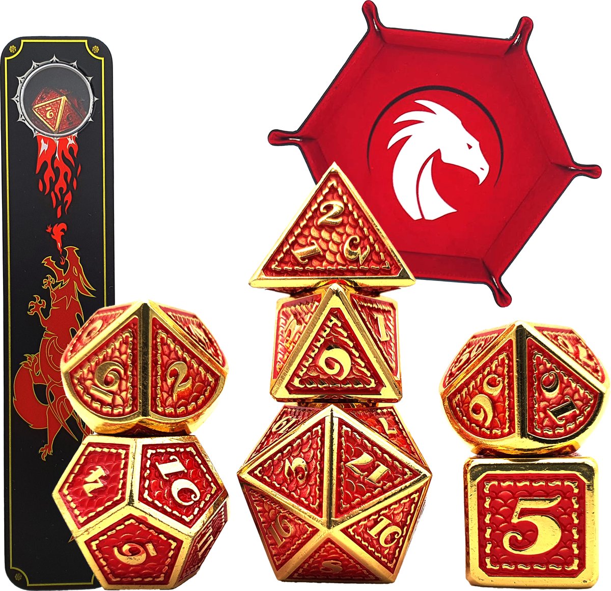 DnD Metal dice set XL Deluxe V2 - Inclusief Dice Tray & Dice Bag – Red ...