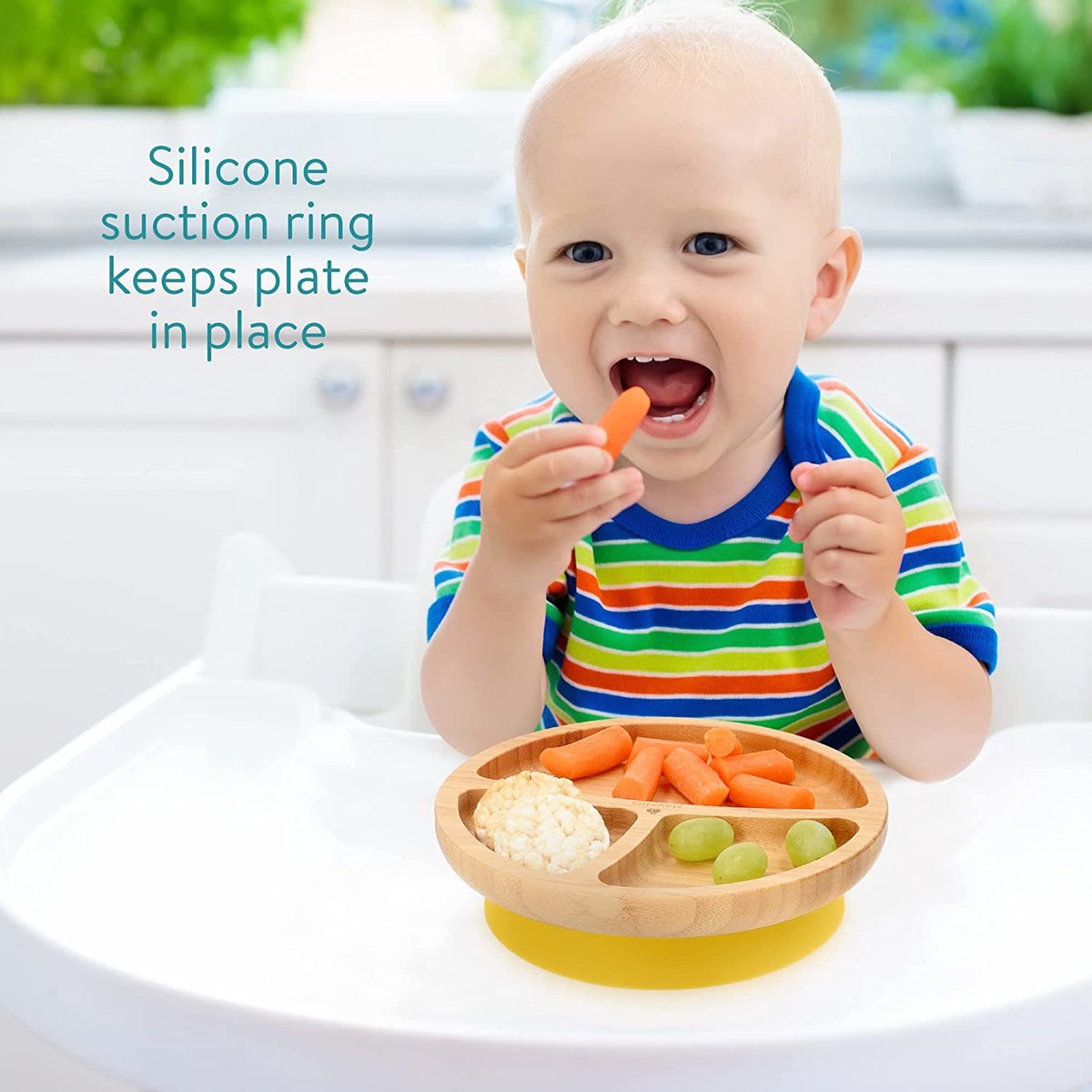 Navaris bamboe bord met vakjes - Met siliconen zuignap - Bordje en lepel voor baby's... | bol.com