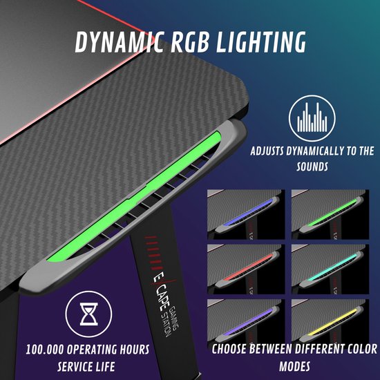 EXCAPE Gaming tafel A10 met LED-verlichting - A-vormige poten, carbon ...