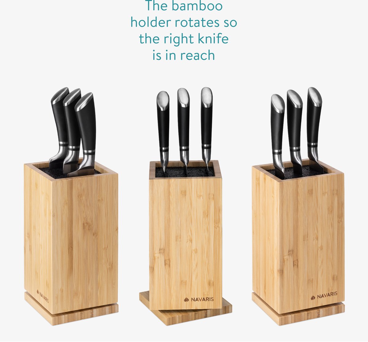 Navaris Porte-couteaux magnétique en bambou - Bloc à couteaux rotatif ...