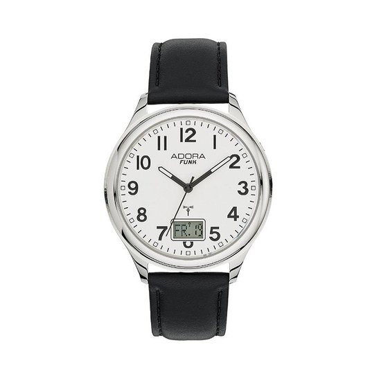 Radiogestuurde herenhorloge – Adora AF7189 – Edelstalen kast – Leren ...