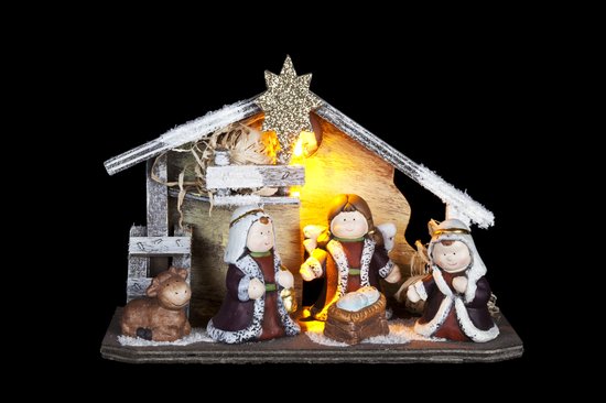 Kinder/kinderkamer kerststal met beelden/figuren en licht 23 x 8,5 x 16 ...