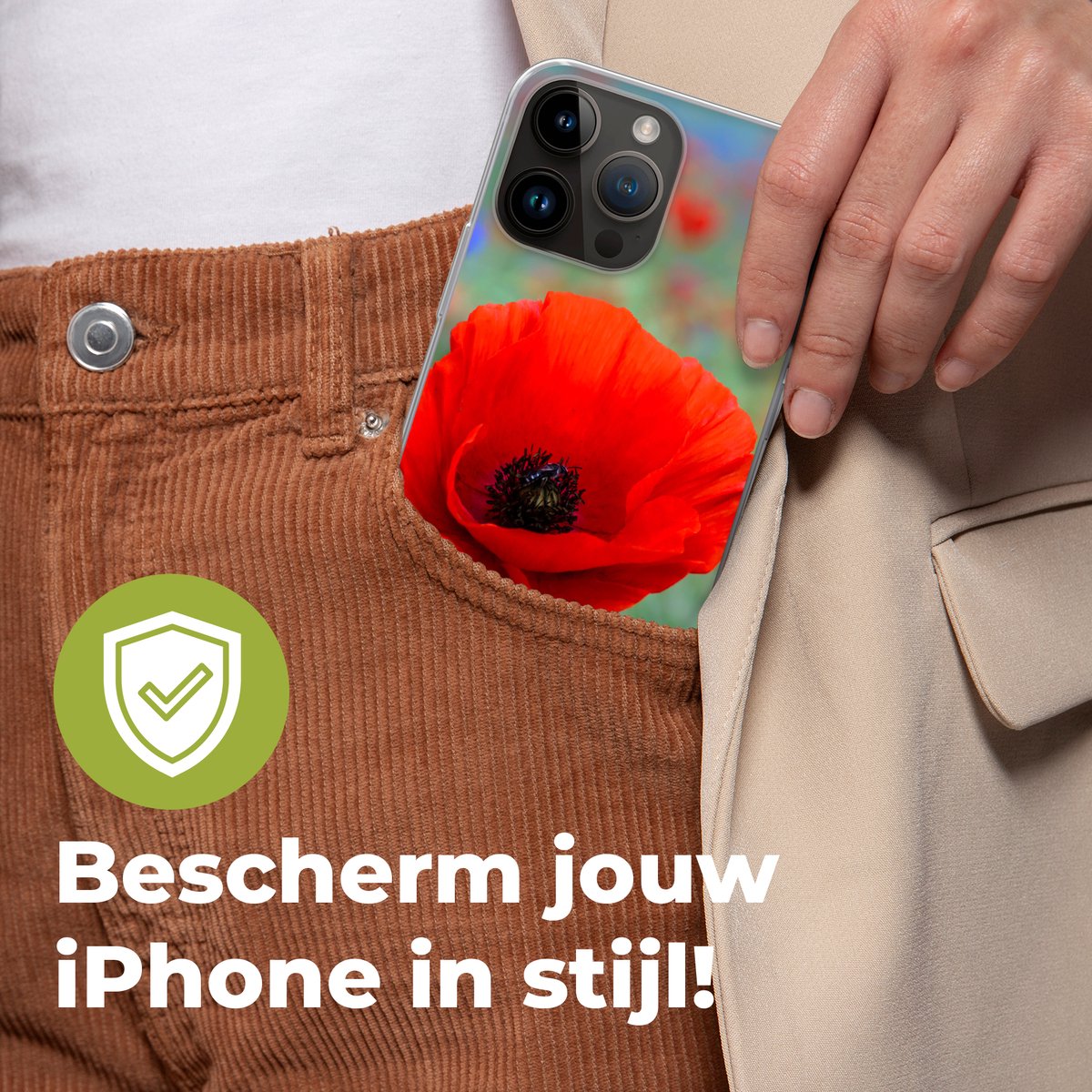 Apple iPhone 14 Pro Max hoesje - Paarse en rode klaprozen in een ...