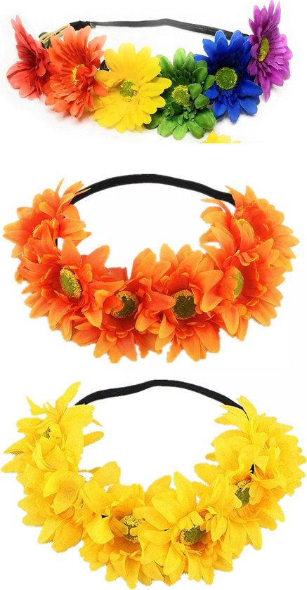 3 Stuks - Bloemen Hoofdband - Daisy Flower Band - Veelkleurige Bloemen ...