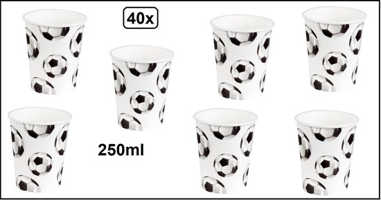 40x Voetbal beker 250ml - sport voetballen WK bekers karton feestbeker ...