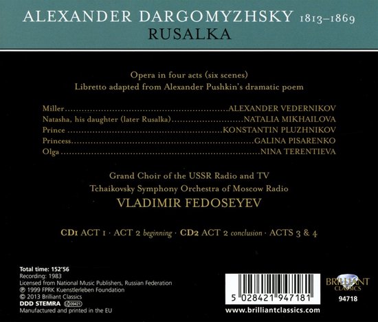 Vedernikov, Alexander / Mikhailova, - Dargomyzhsky; Rusalka (CD ...