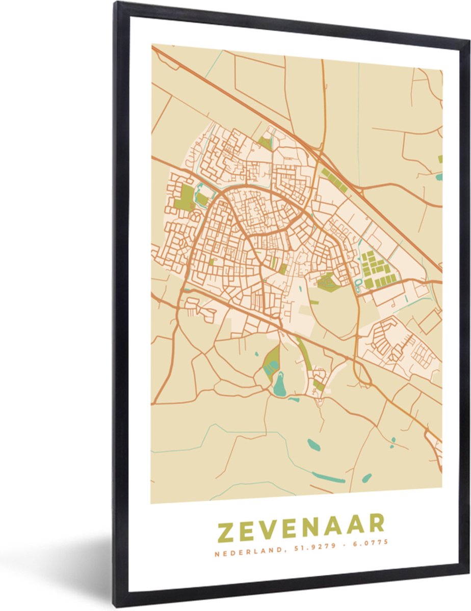 Fotolijst incl. Poster - Zevenaar - Stadskaart - Plattegrond - Kaart ...