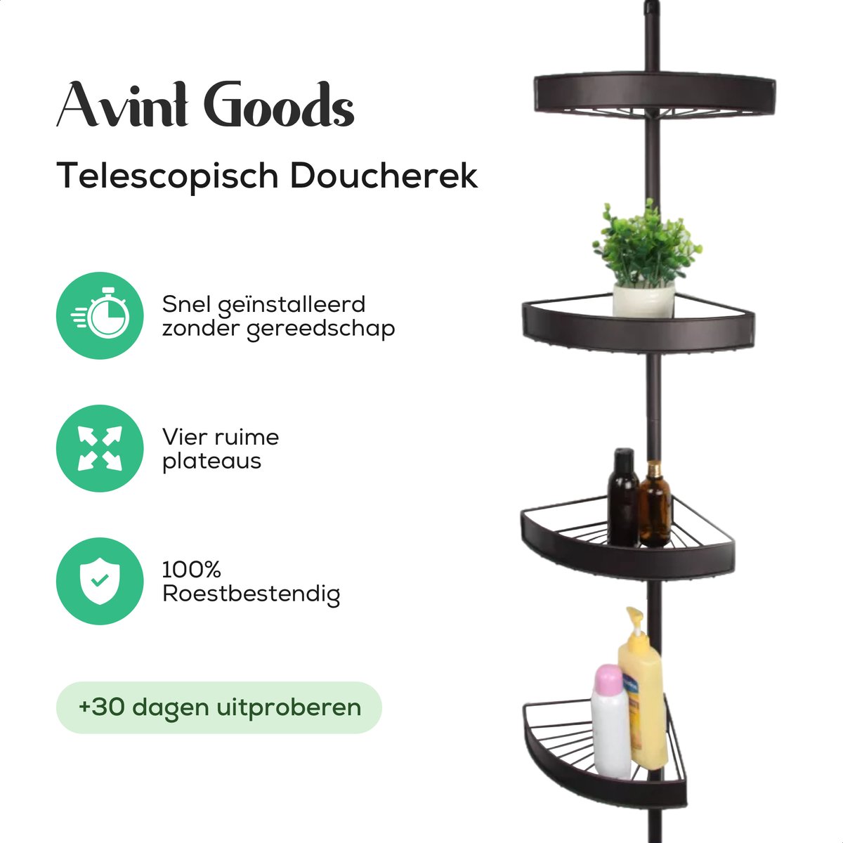 Avint Goods Telescopisch Doucherek Zonder Boren – 4 Laags Badkamerrek ...