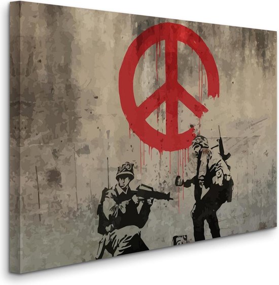 BANKSY Soldiers Painting Peace Sign Canvas Print | bol