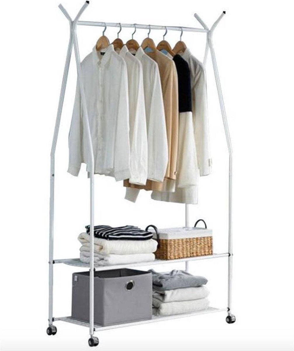 Staande Kledingrek op Wielen - Mobiele Garderoberek - Stevige Rek met ...