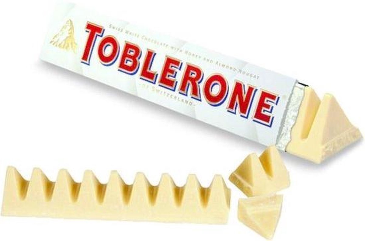 Toblerone Zwitserse witte chocolade met honing en amandelnougat - 100 ...