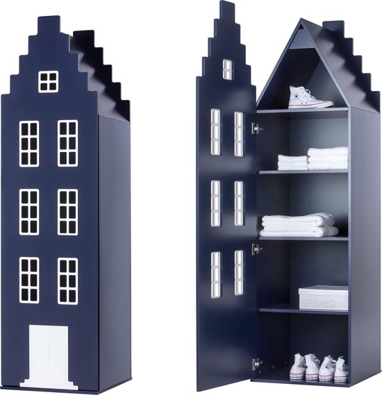 Trapgevel kast Amsterdam. Kast van een Huis. 198/55/55 cm. Donkerblauw ...