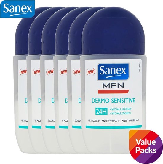 SANEX Men Deoroller Dermo Sensitive - 6 X 50 ml - Voordeelverpakking | bol
