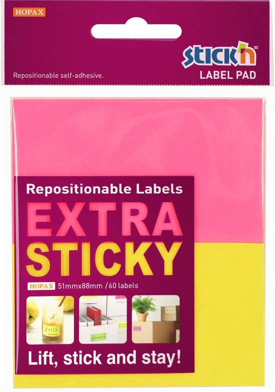 Stick'n Label Etiket - 51x88mm - Extra Sticky - Neon Geel, Magenta ...
