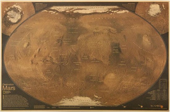 Vintage Mars Landkaart Poster - Met Uitgebreide Info - Voor ...