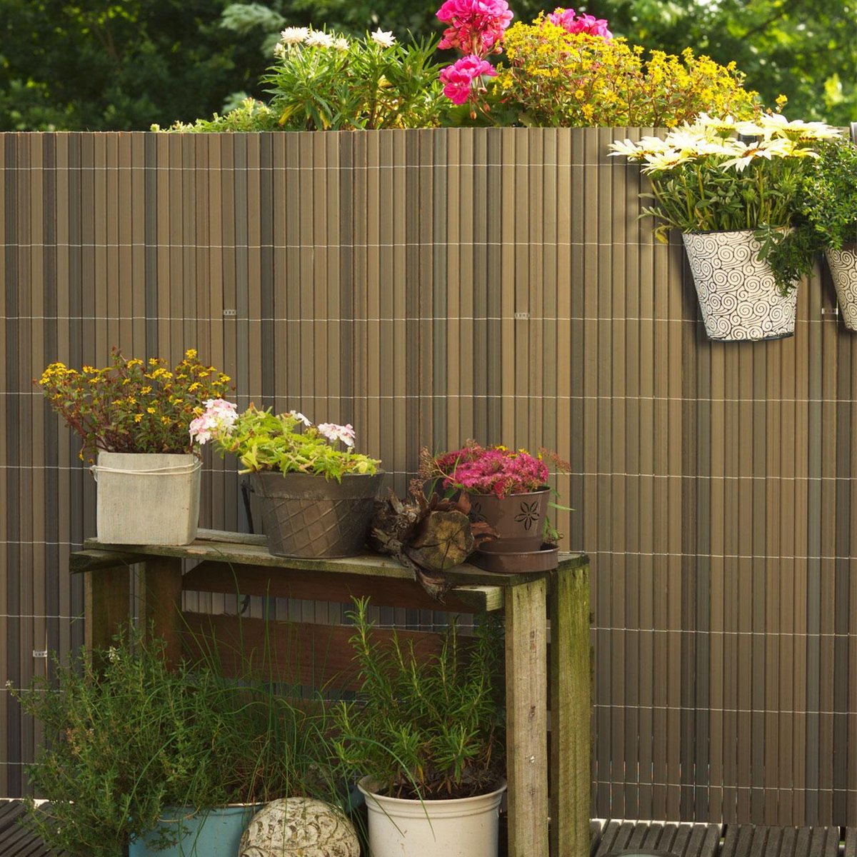 Balkonscherm kunststof grijs (300x90cm) | bol