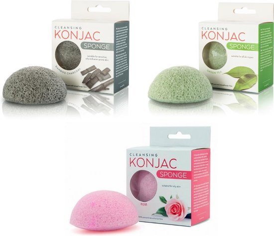Konjac Spons Green Tea - Bamboo Charcoal - Rose Flower - Face Wash ...