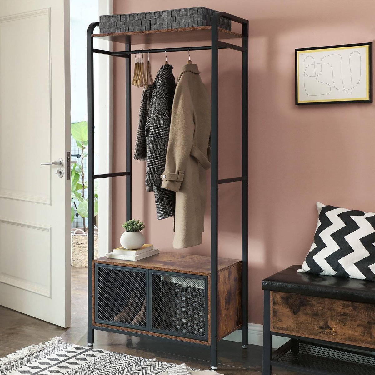 Kledingrek met Vak onderin - Open Kleerkast / Rek in Metaal / Hout voor ...